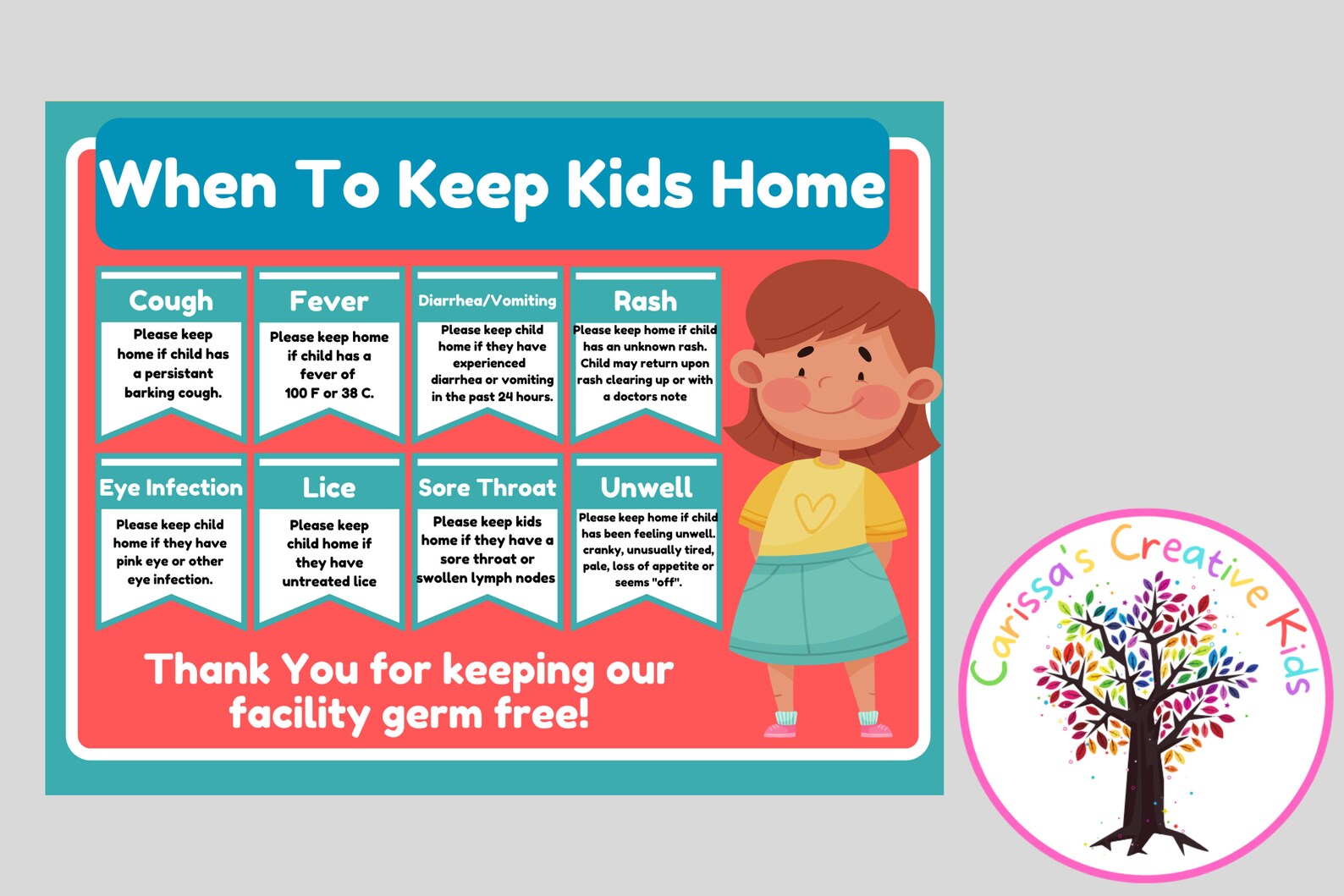 Daycare Sickness Posters Sick Policy Posters to Help Keep Your Space ...