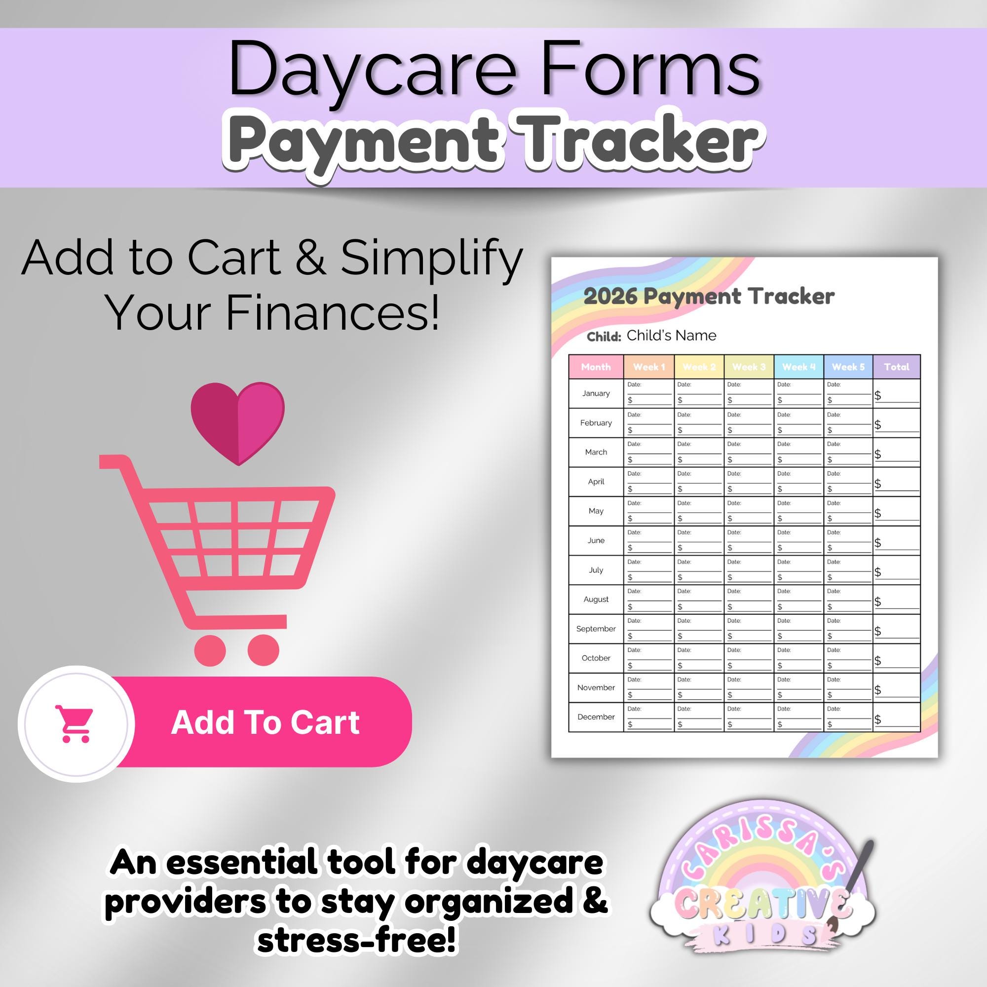 Daycare Payment Tracker 2026 – Editable Tuition Log PDF & Canva ...