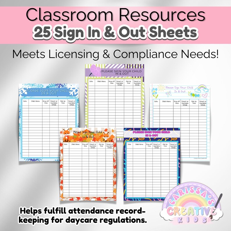25 Printable Sign in and Out Sheets for Childcare | Daycare Sign in ...