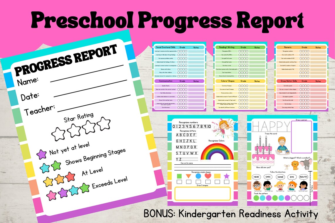 Preschool Progress Report Kindergarten Readiness Checklist - Etsy