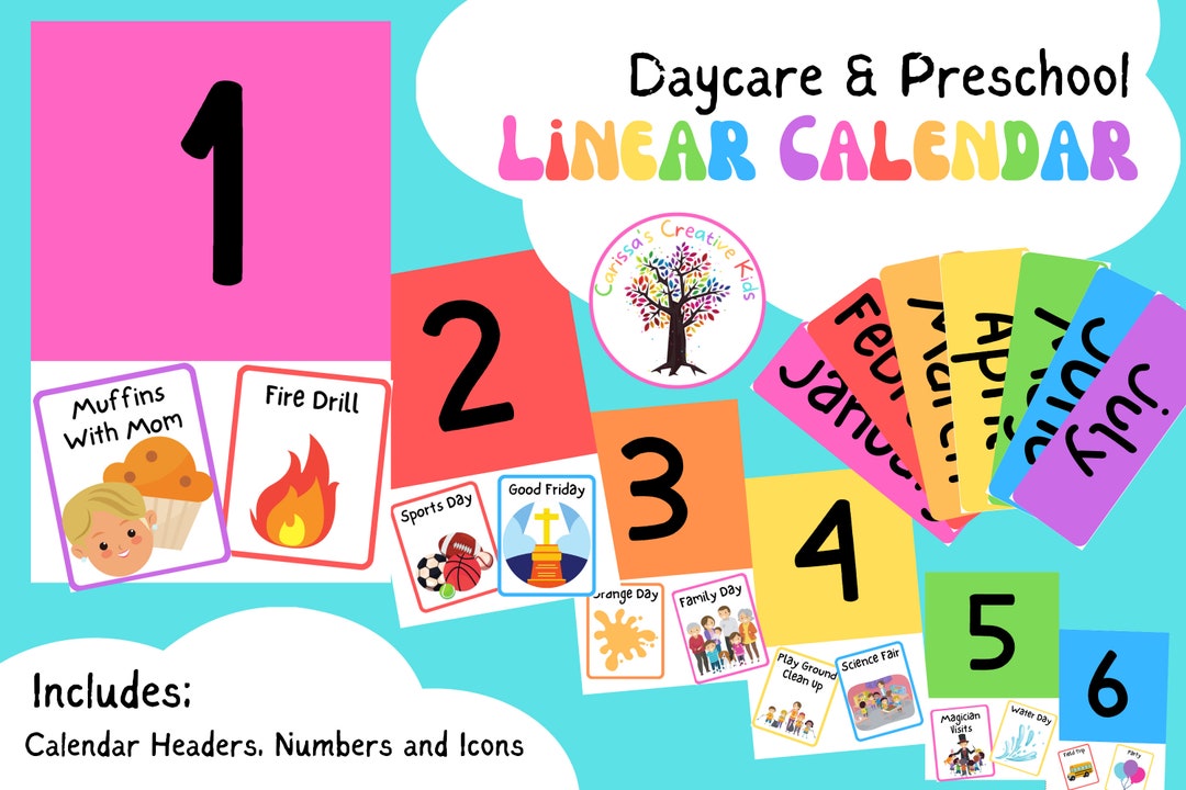 Daycare or Preschool Linear Calendar | Prek Calendar | Printable PDF ...