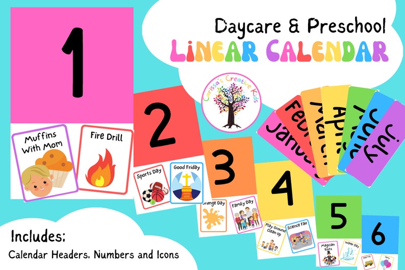 Daycare or Preschool Linear Calendar | Prek Calendar | Printable PDF ...