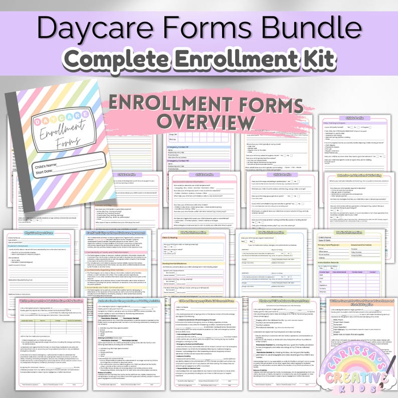 Daycare Forms Enrollment Welcome Package- Daycare Contract, Enrollment ...