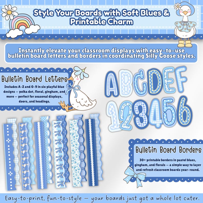 Silly Goose Classroom Decor Bundle | Printable Blue Gingham Decor for ...