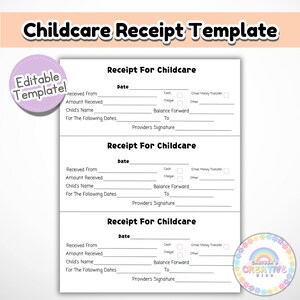 Daycare Forms- Editable Receipt Template | Daycare Tax Receipts ...