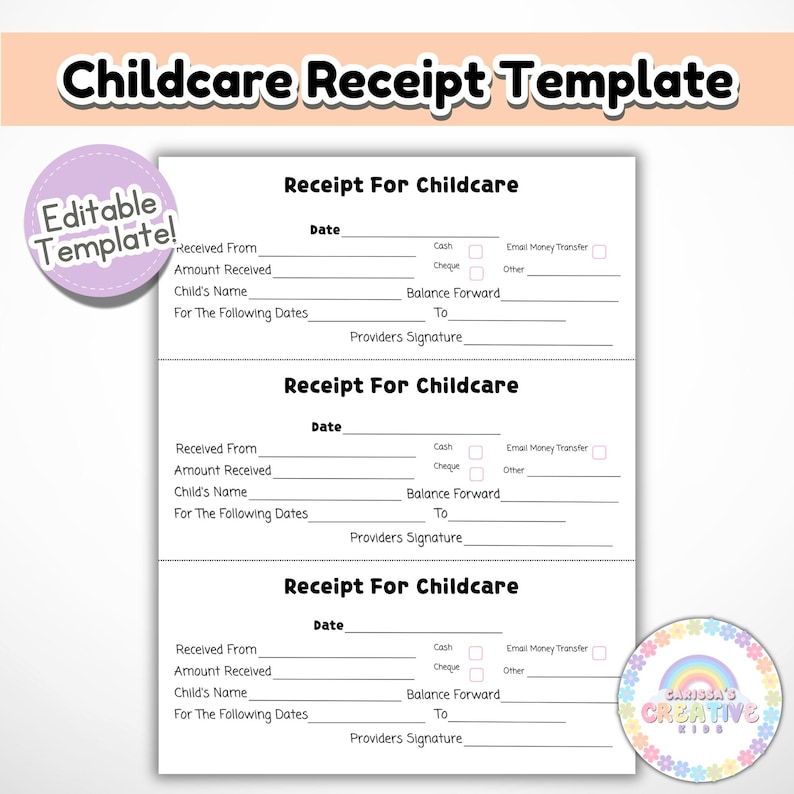 Daycare Forms- Editable Receipt Template | Daycare Tax Receipts ...