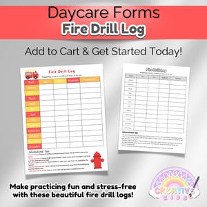 Fire Drill Log Template | Fire Drill Record Form | Daycare & Preschool ...