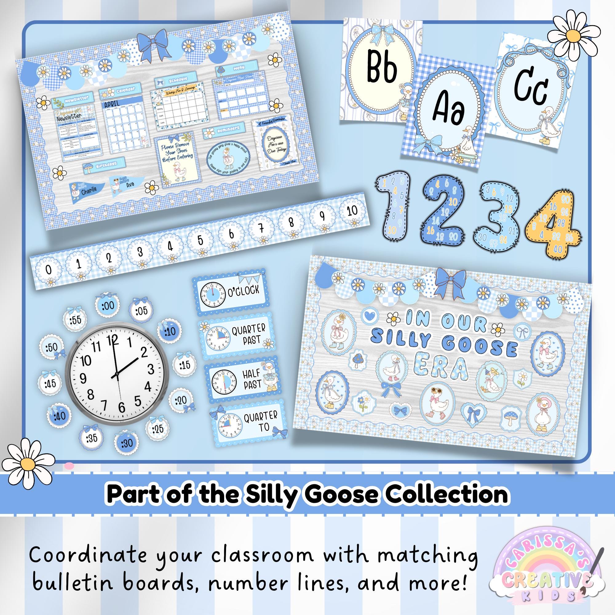 Editable Name Tags | Vintage Blue Gingham Silly Goose Theme | Daycare ...