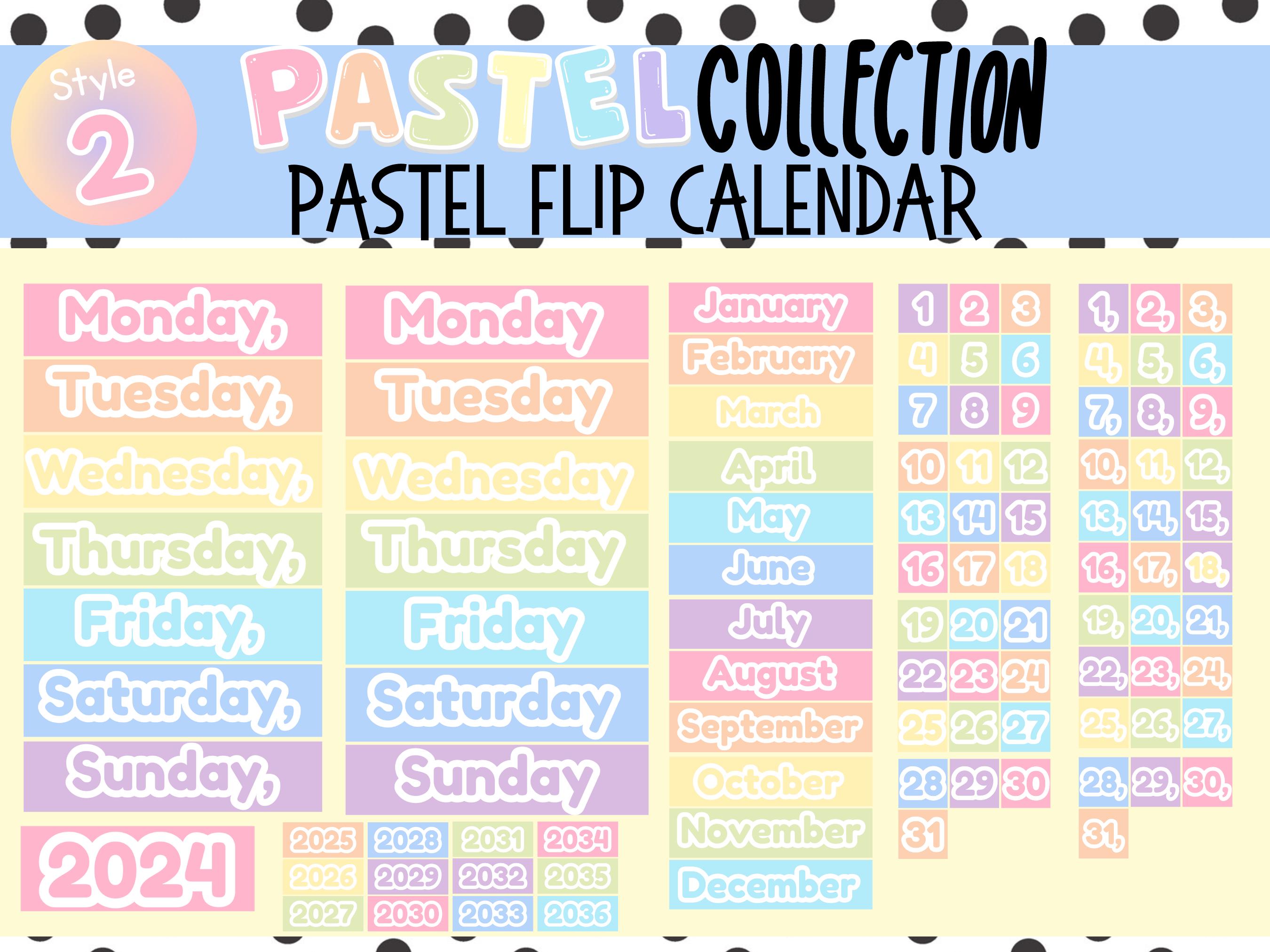 Pastel Flip Calendar | Printable Desk Calendar | Rainbow & Solid Pastel ...