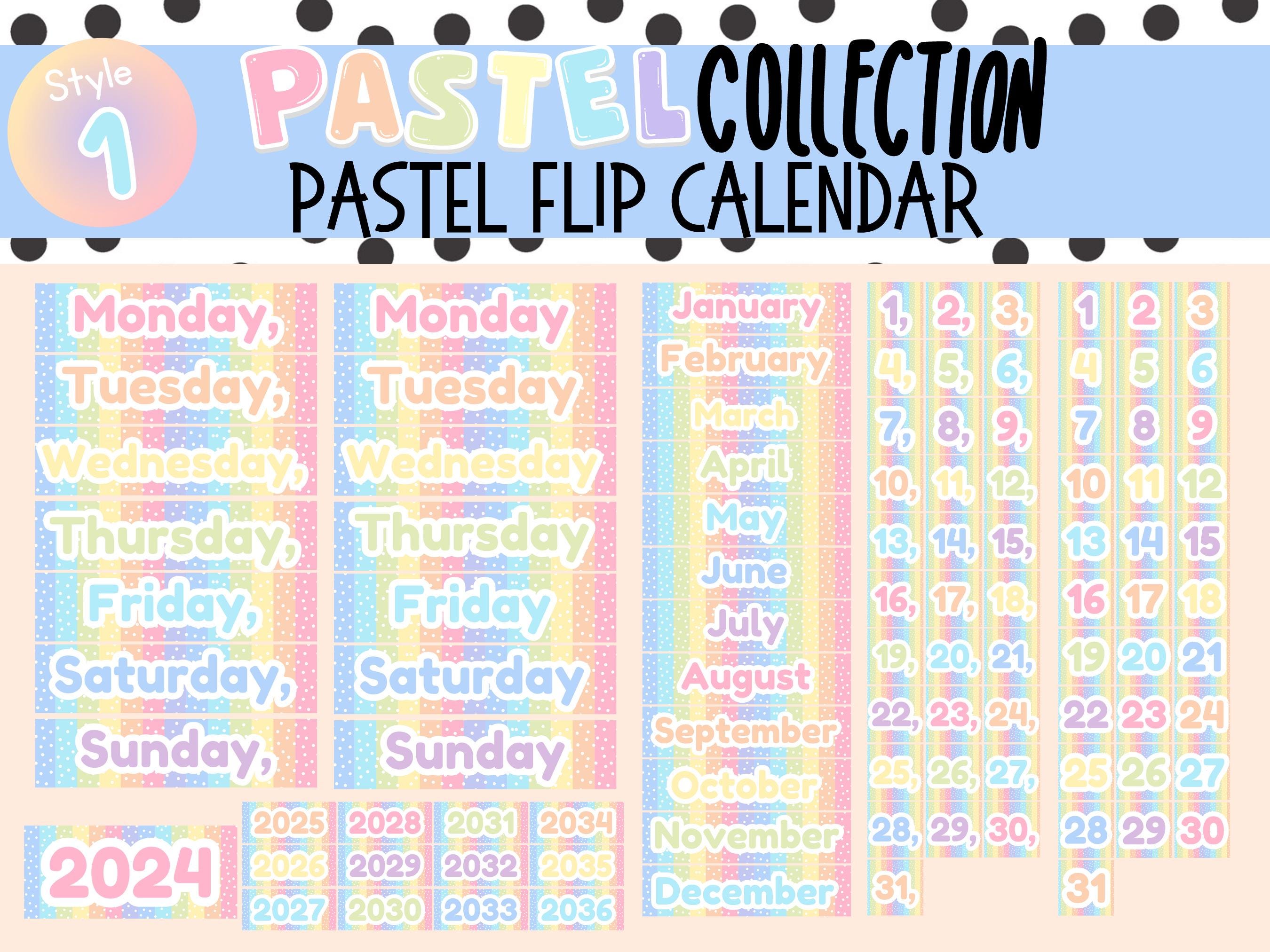 Pastel Flip Calendar | Printable Desk Calendar | Rainbow & Solid Pastel ...
