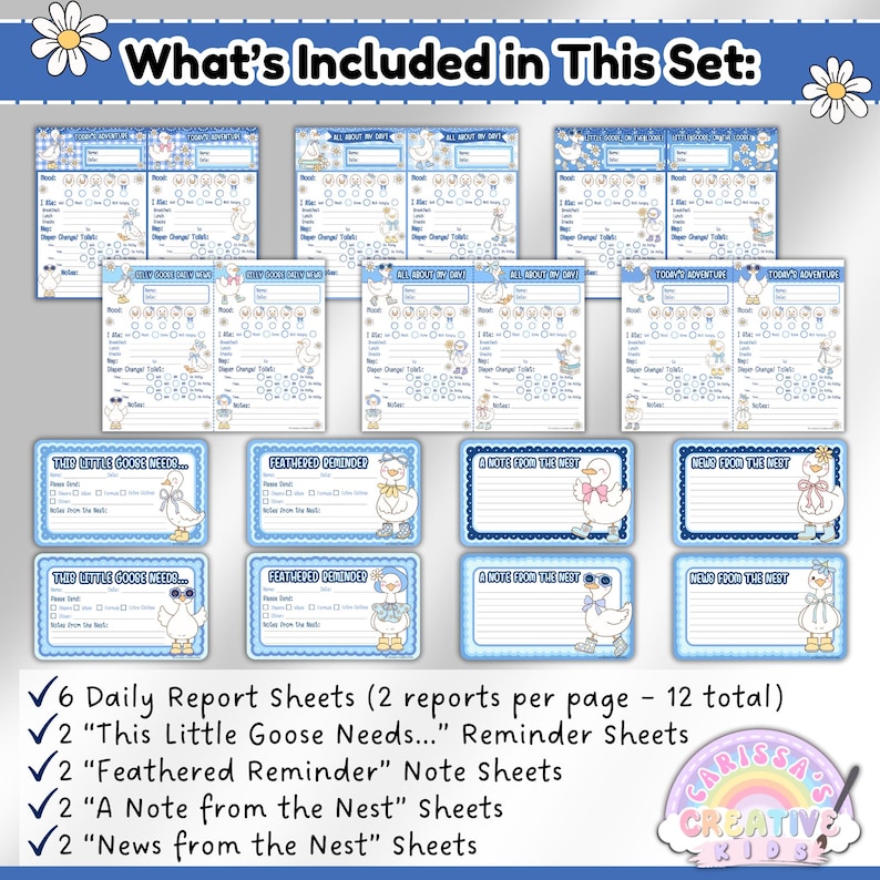 Editable Silly Goose Daycare Daily Report Sheets + Parent Notes ...