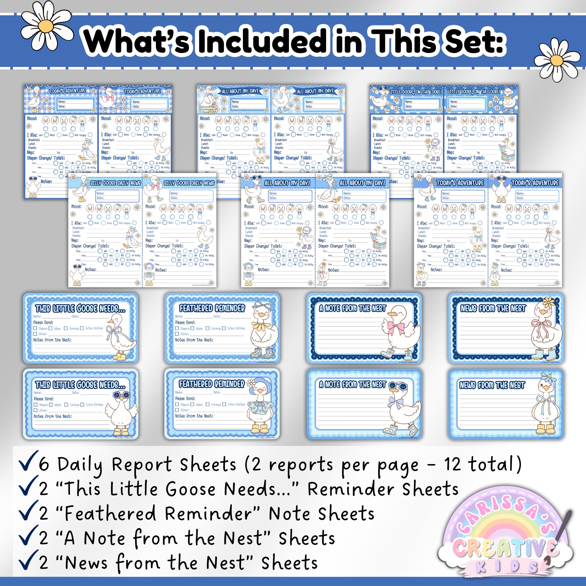 Editable Silly Goose Daycare Daily Report Sheets + Parent Notes ...