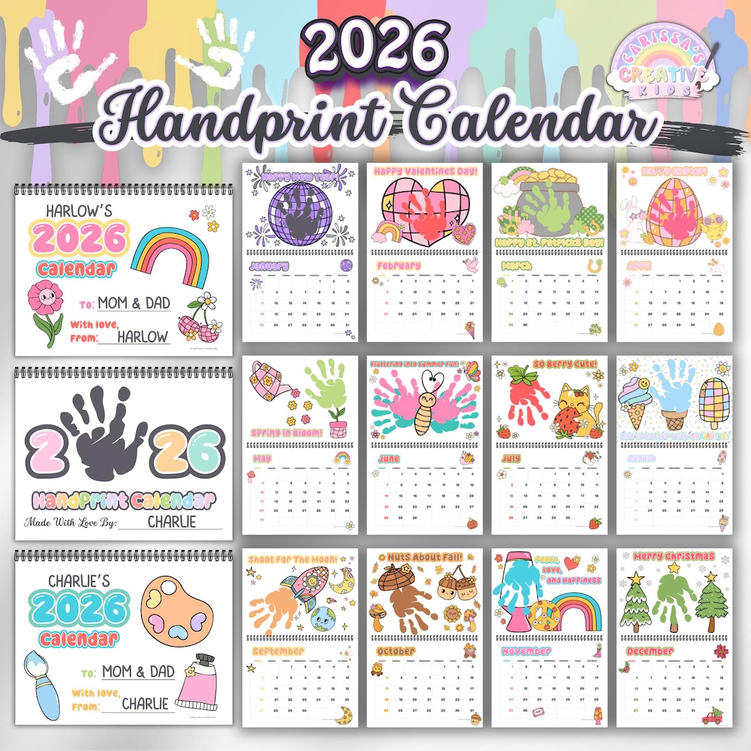 2026 Handprint Calendar for Kids – Printable Craft, Baby Keepsake ...