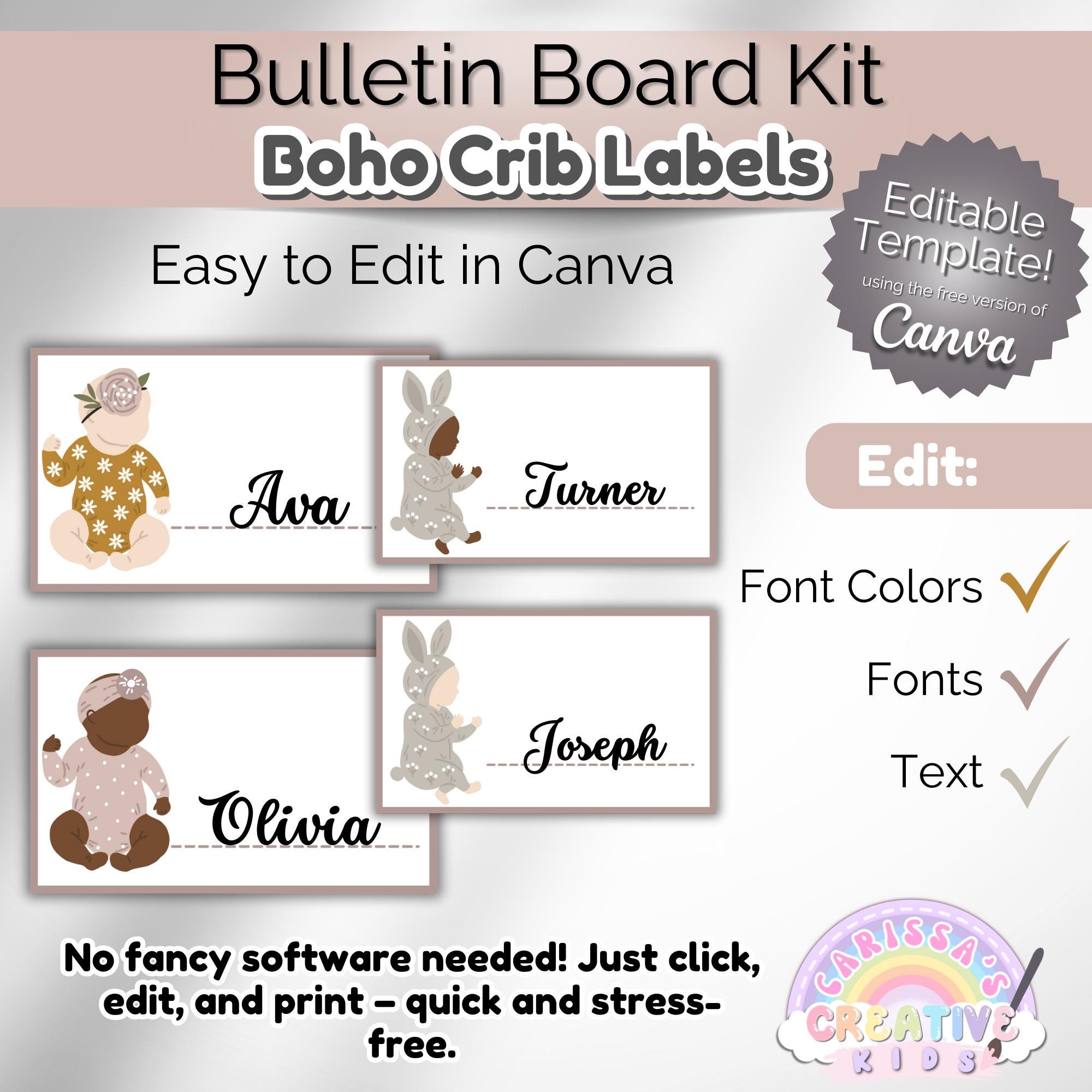 Boho Daycare Crib Labels Infant Classroom Printables Template | Name ...