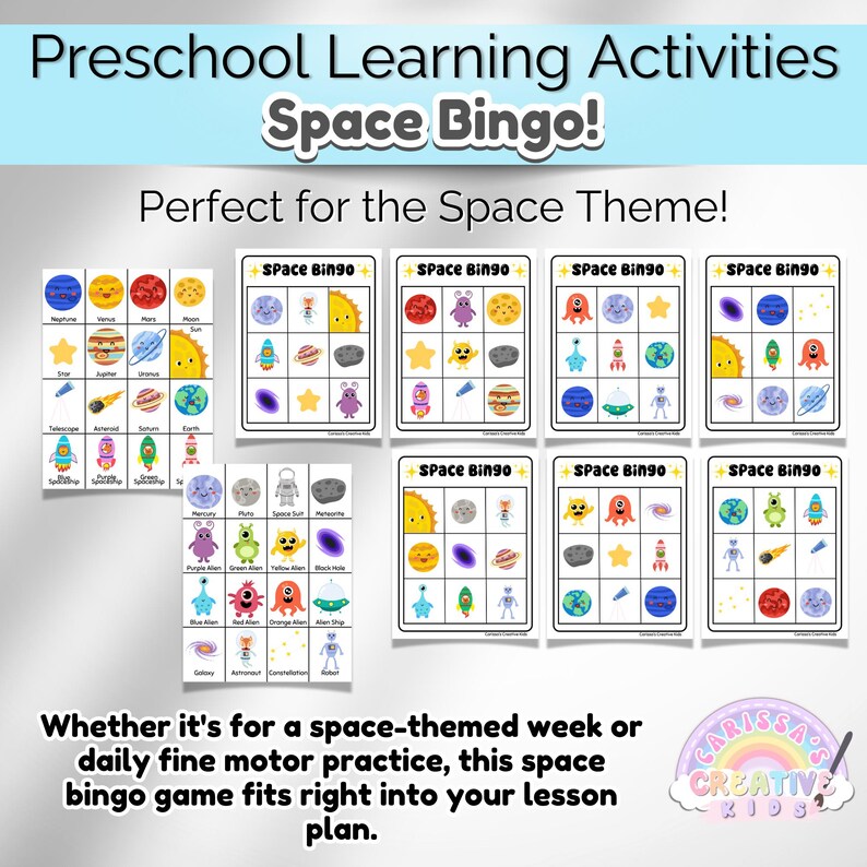 Preschool Outer Space Bingo Game! Practice Fine Motor Skills in a ...