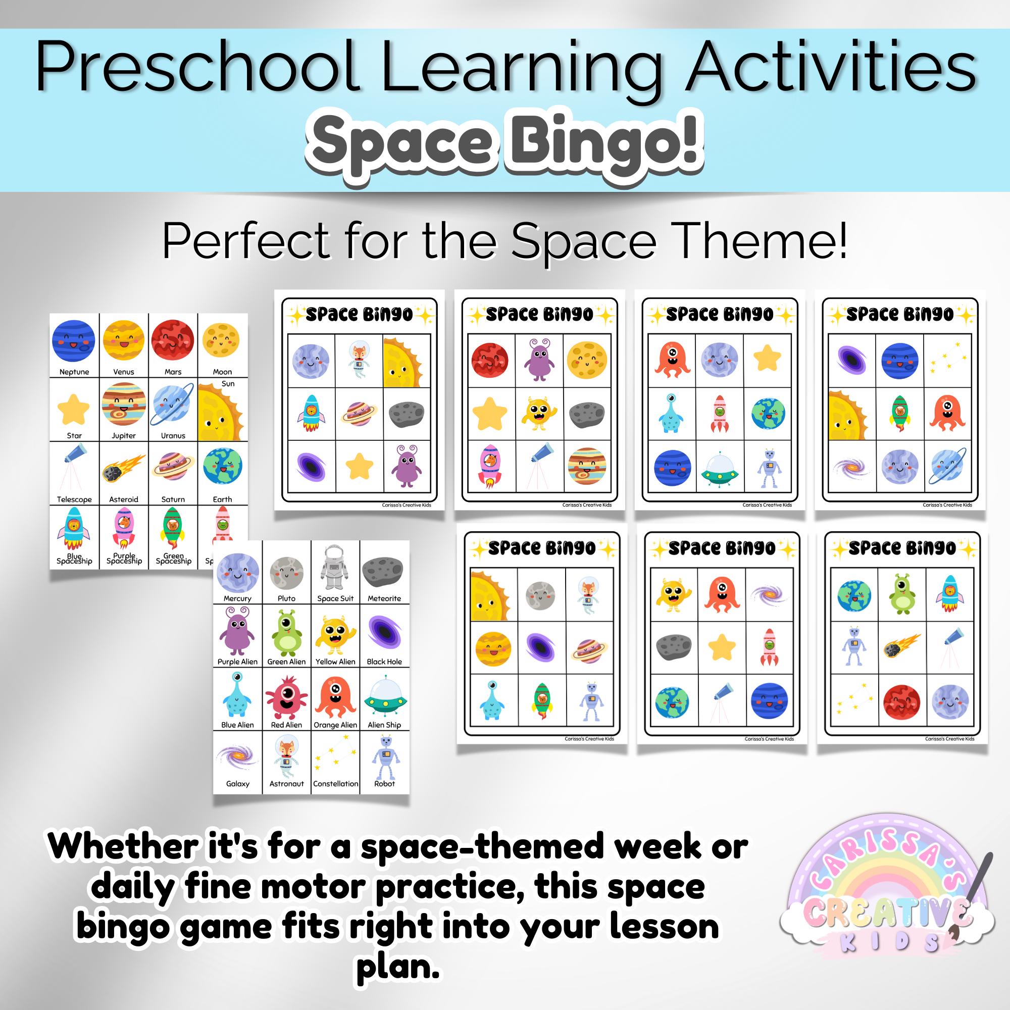 Preschool Outer Space Bingo Game! Practice Fine Motor Skills in a ...