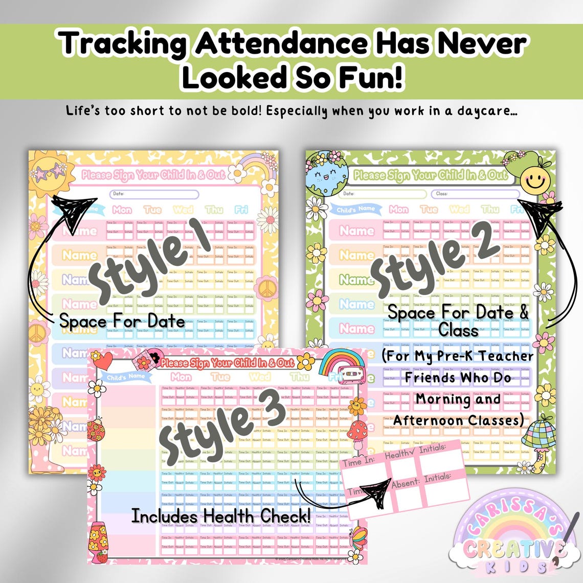 Daycare Sign in Sheets | Child Attendance Sign in and Out | Club Sign ...