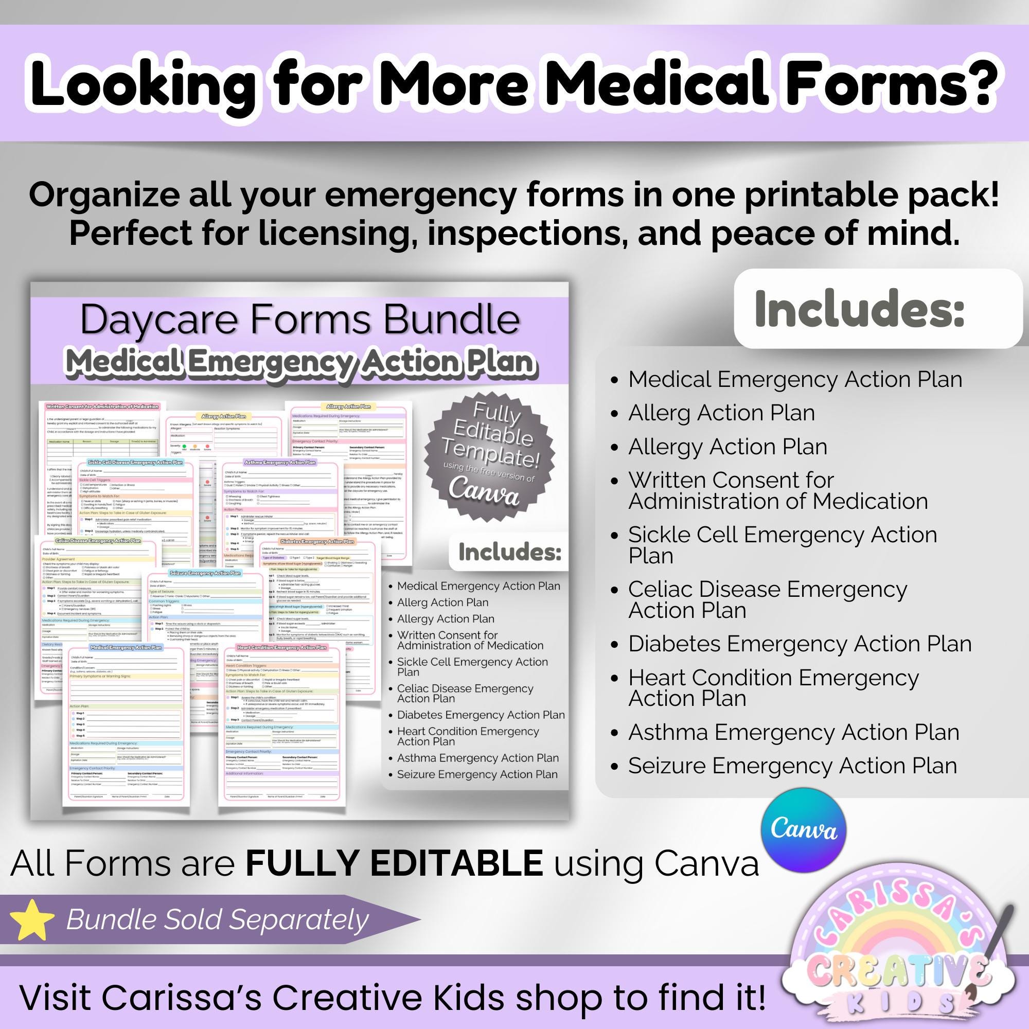 Allergy Action Plan Printable for Daycare & Preschool | Editable ...