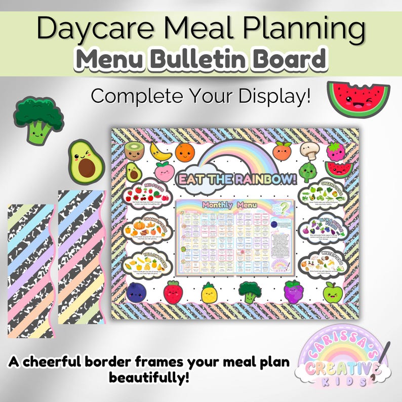 Daycare Menu Template Bulletin Board Kit | Pre K School Morning Lunch ...