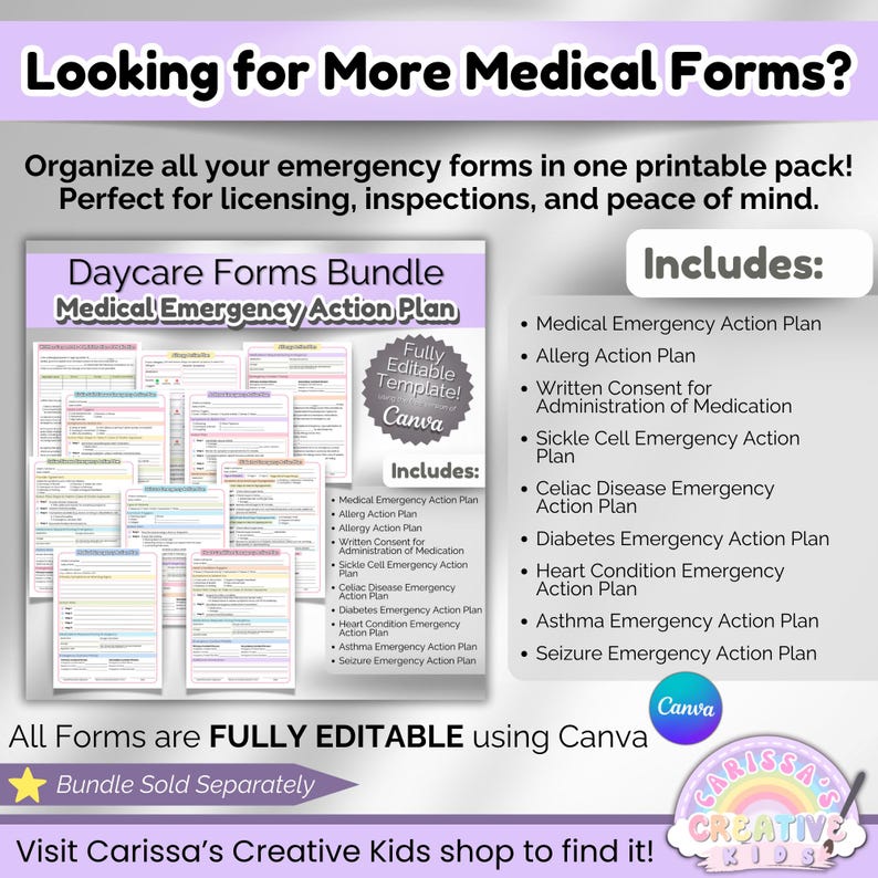 Editable Seizure Emergency Action Plan for Daycare & Preschool ...