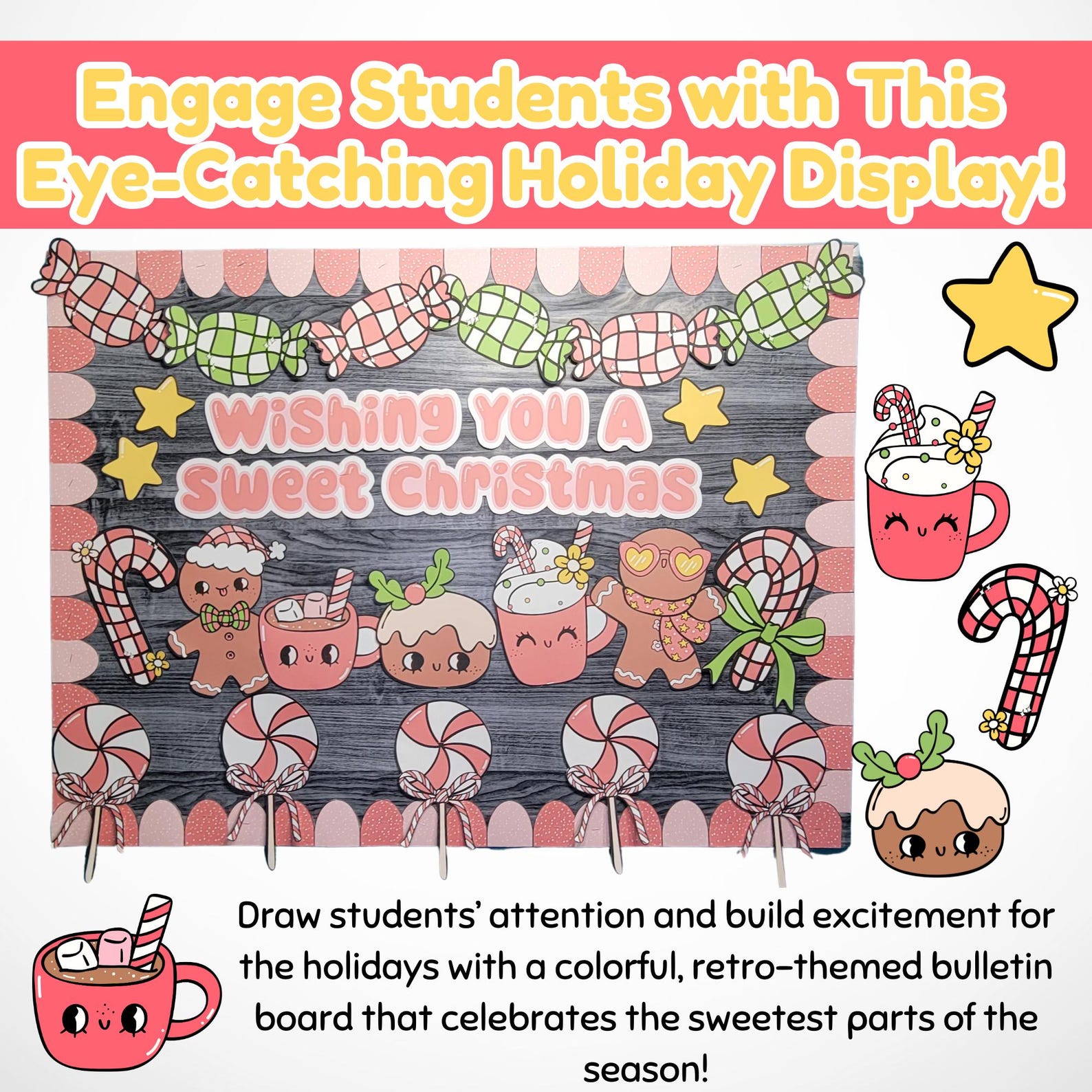 Retro Christmas Bulletin Board Kit! Holiday Classroom Decor for Your ...