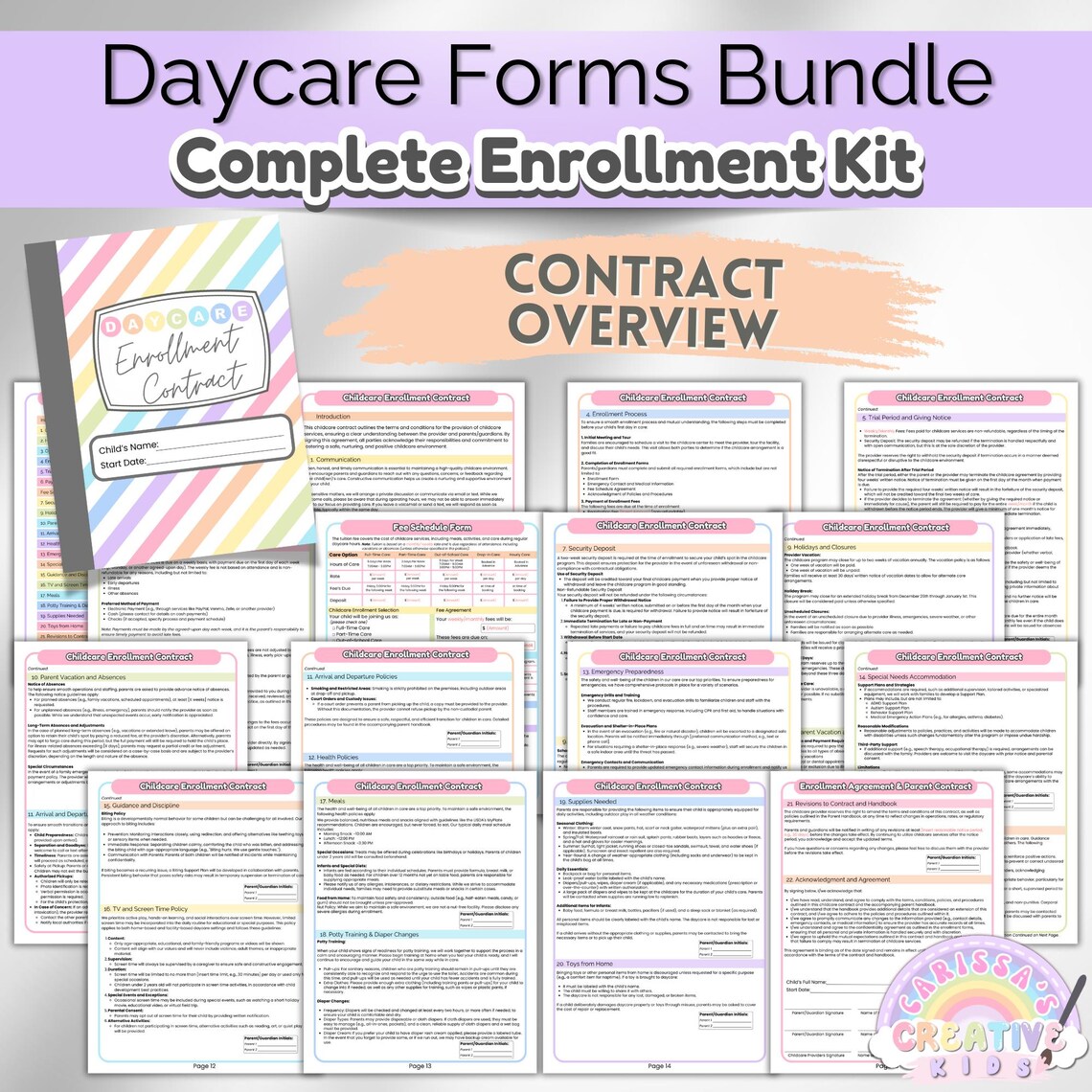 Daycare Forms Enrollment Welcome Package- Daycare Contract, Enrollment ...