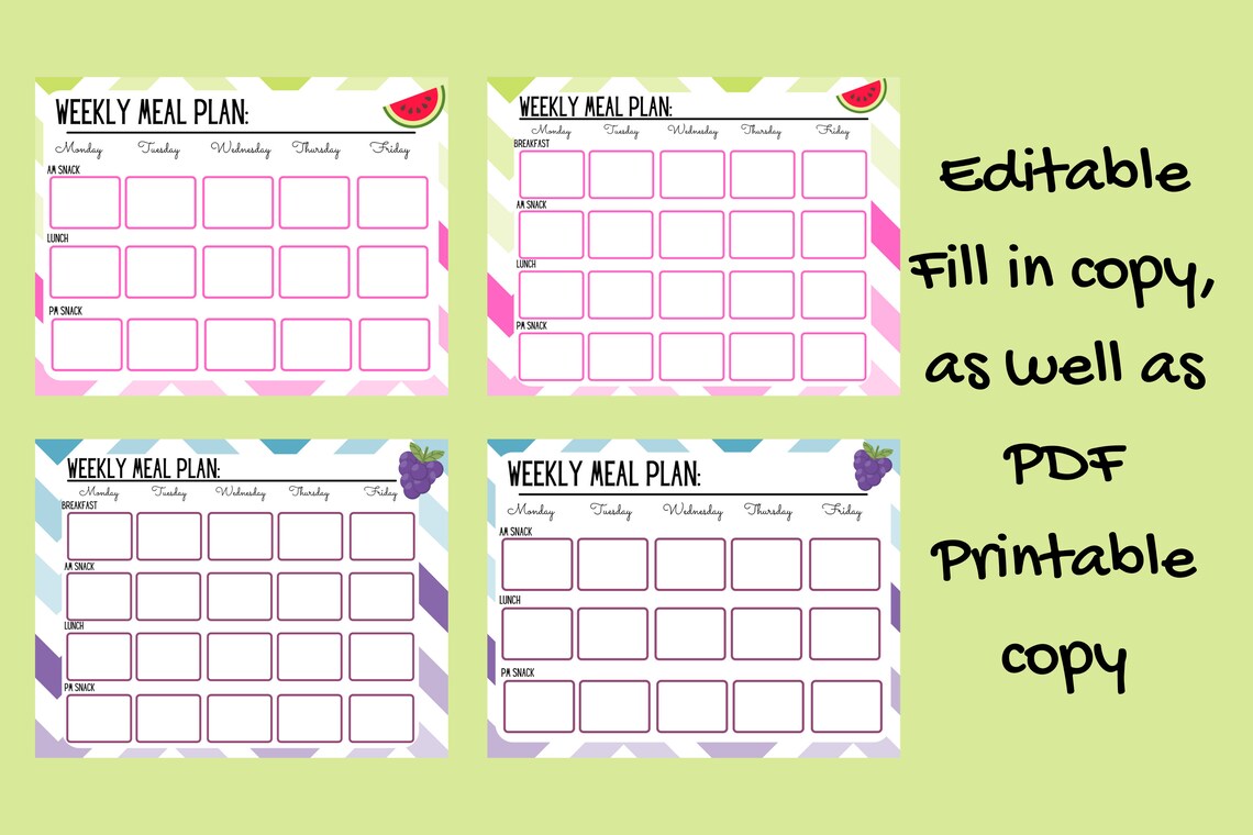 Editable Daycare Meal Planner Childcare Menu Planner Home - Etsy