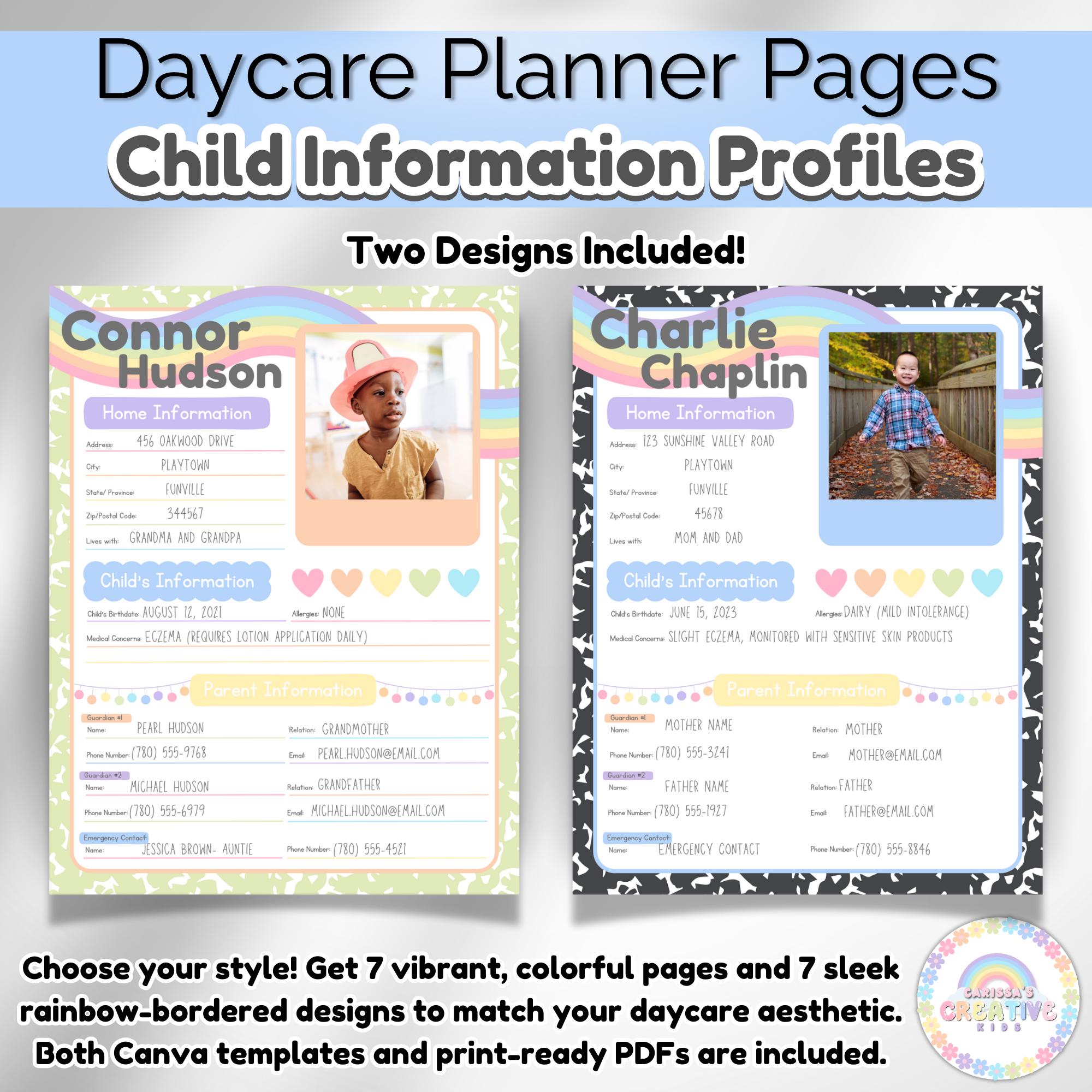 Student Information Sheets | Child Emergency Contact Form | Planner ...