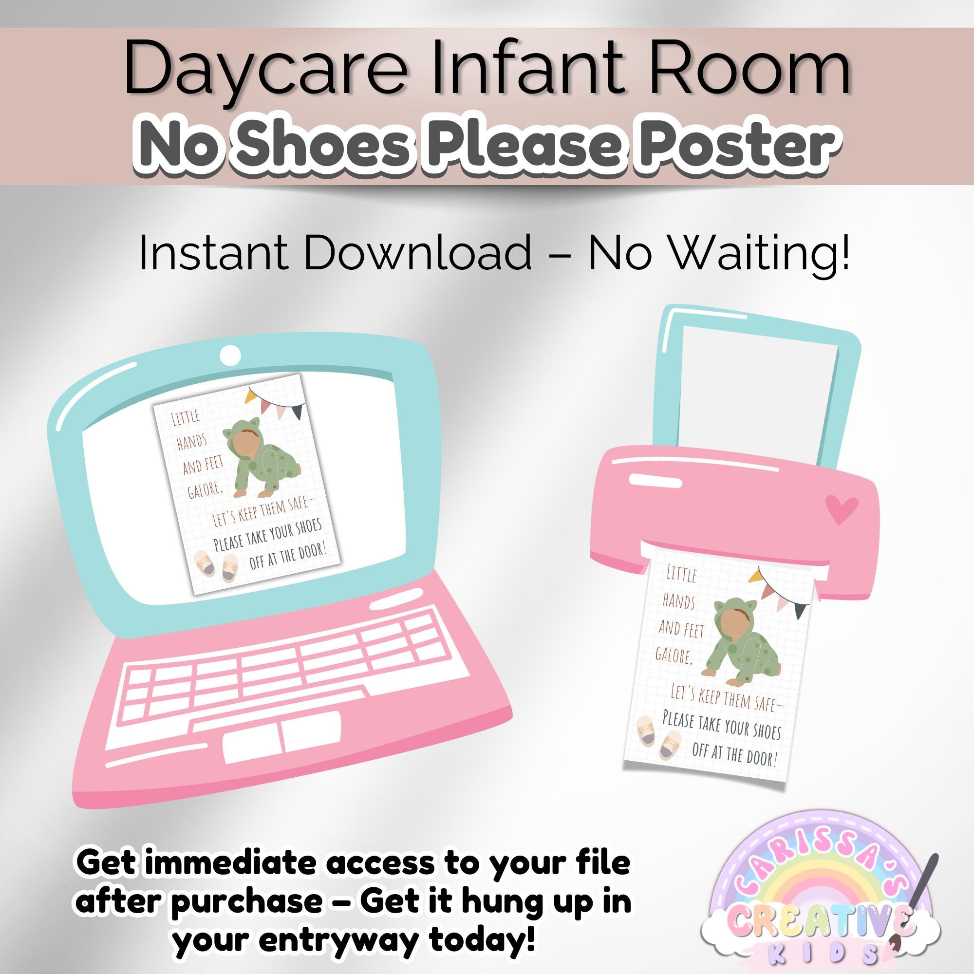 Daycare Infant Classroom Boho Entryway Printable No Shoes Poster ...