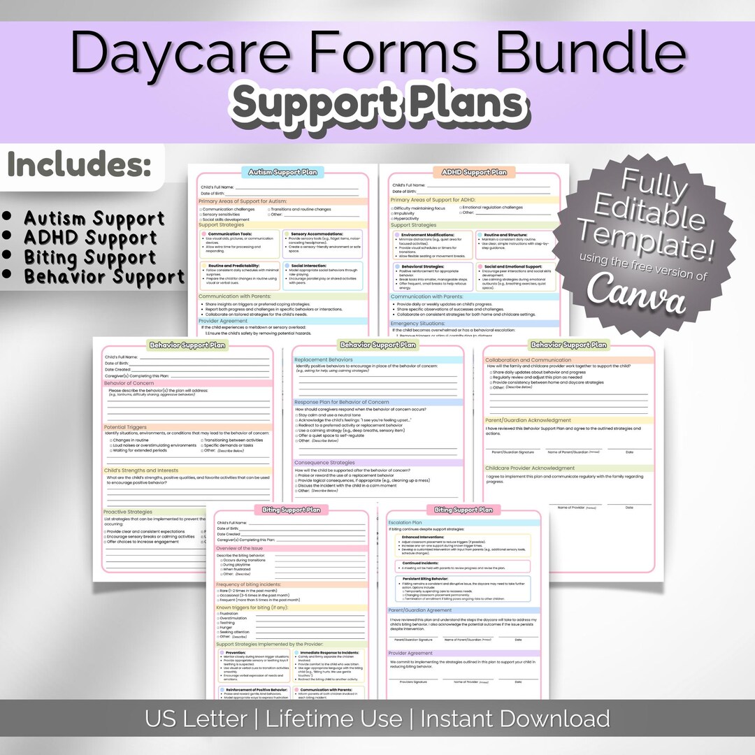 Daycare Forms Bundle- Support Plans | Biting Support Plan | ADHD ...