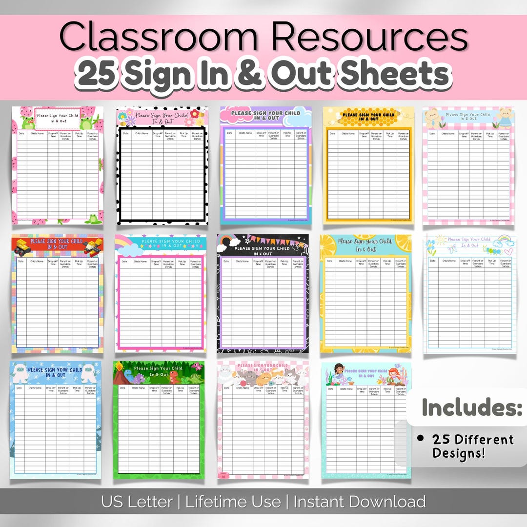 25 Printable Sign in and Out Sheets for Childcare | Daycare Sign in ...