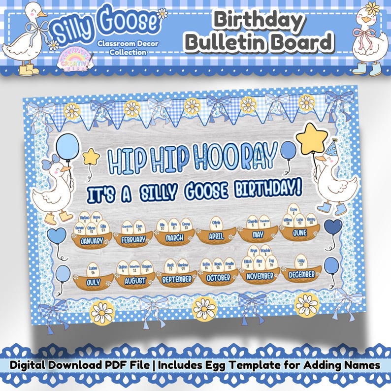 Silly Goose Birthday Bulletin Board | Classroom Birthday Chart Display ...