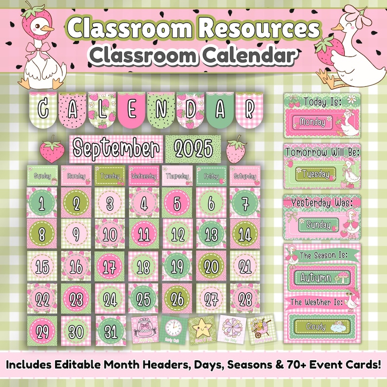 Goose-berry Classroom Calendar Printable, Editable Preschool Calendar ...