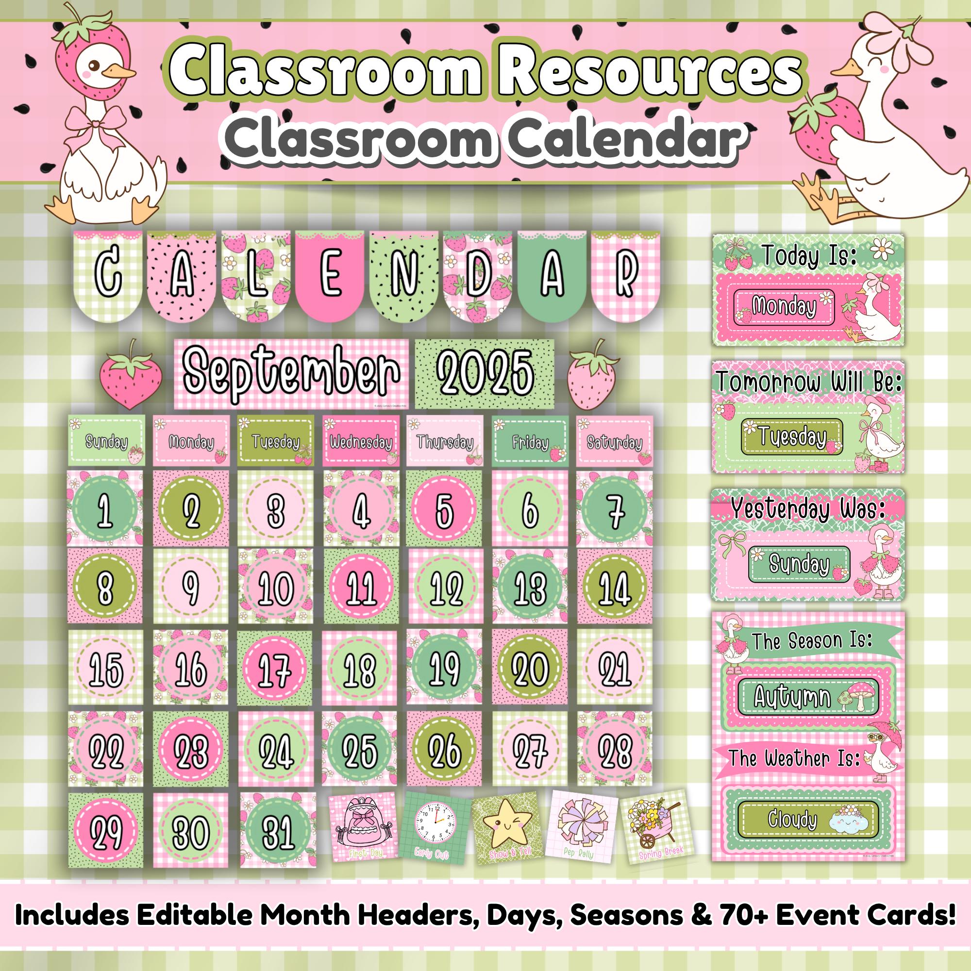 Goose-berry Classroom Calendar Printable, Editable Preschool Calendar ...