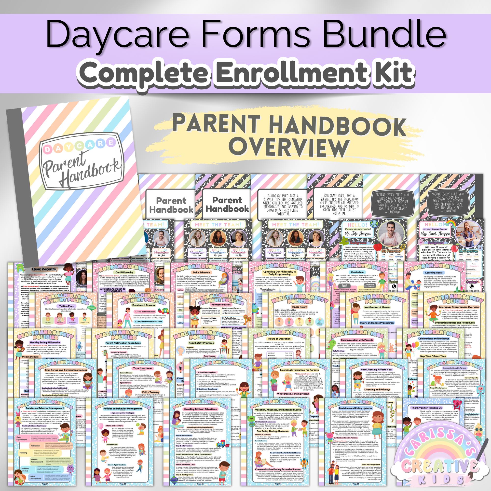 Daycare Forms Enrollment Welcome Package- Daycare Contract, Enrollment ...