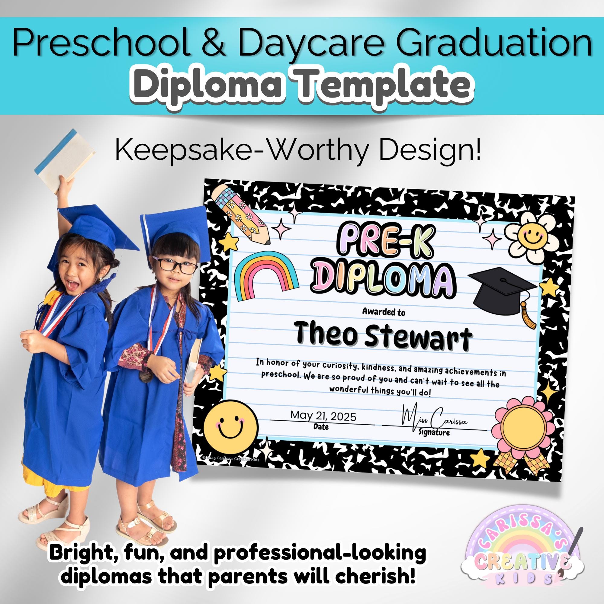 Preschool Graduation Diploma Template | Kindergarten Grad Certificate ...