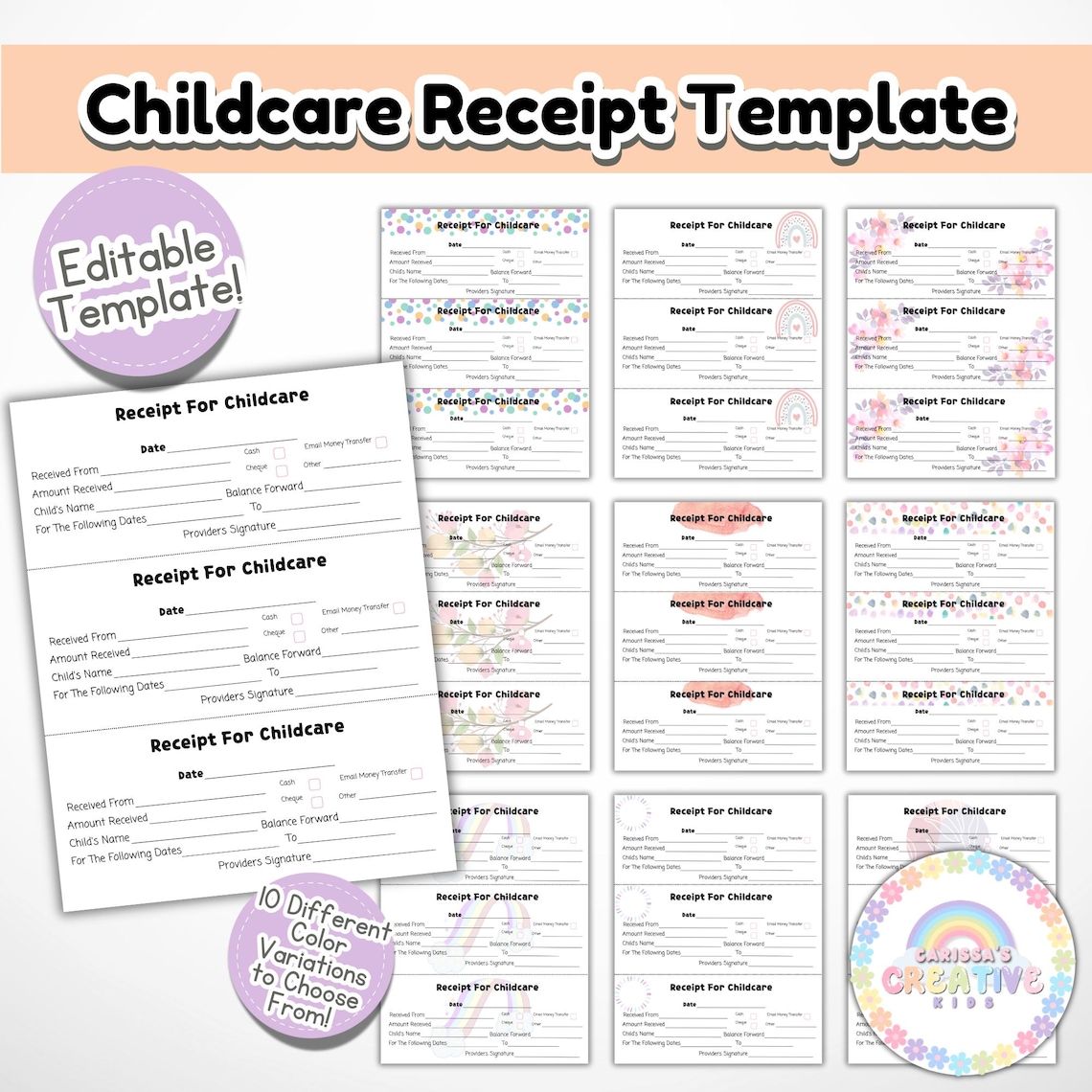 Daycare Forms- Editable Receipt Template | Daycare Tax Receipts ...