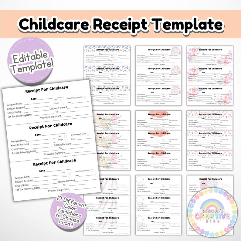 Daycare Forms- Editable Receipt Template | Daycare Tax Receipts ...