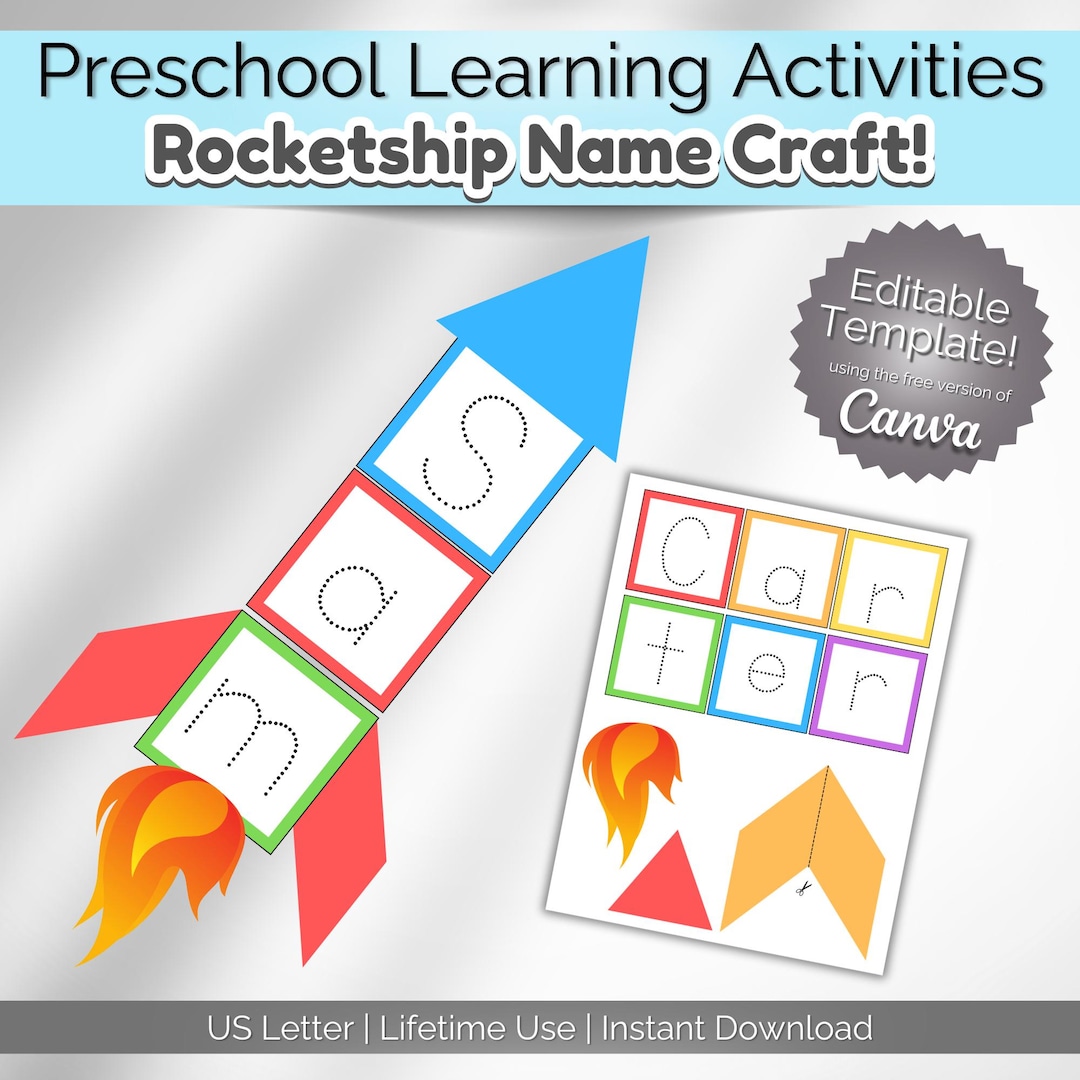 Rocketship Name Craft | Preschool Outer Space Theme | Large Group Craft ...