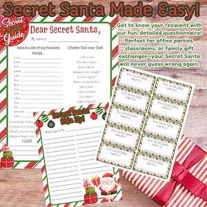 Secret Santa Questionnaire Christmas Game | Holiday Gift Exchange ...