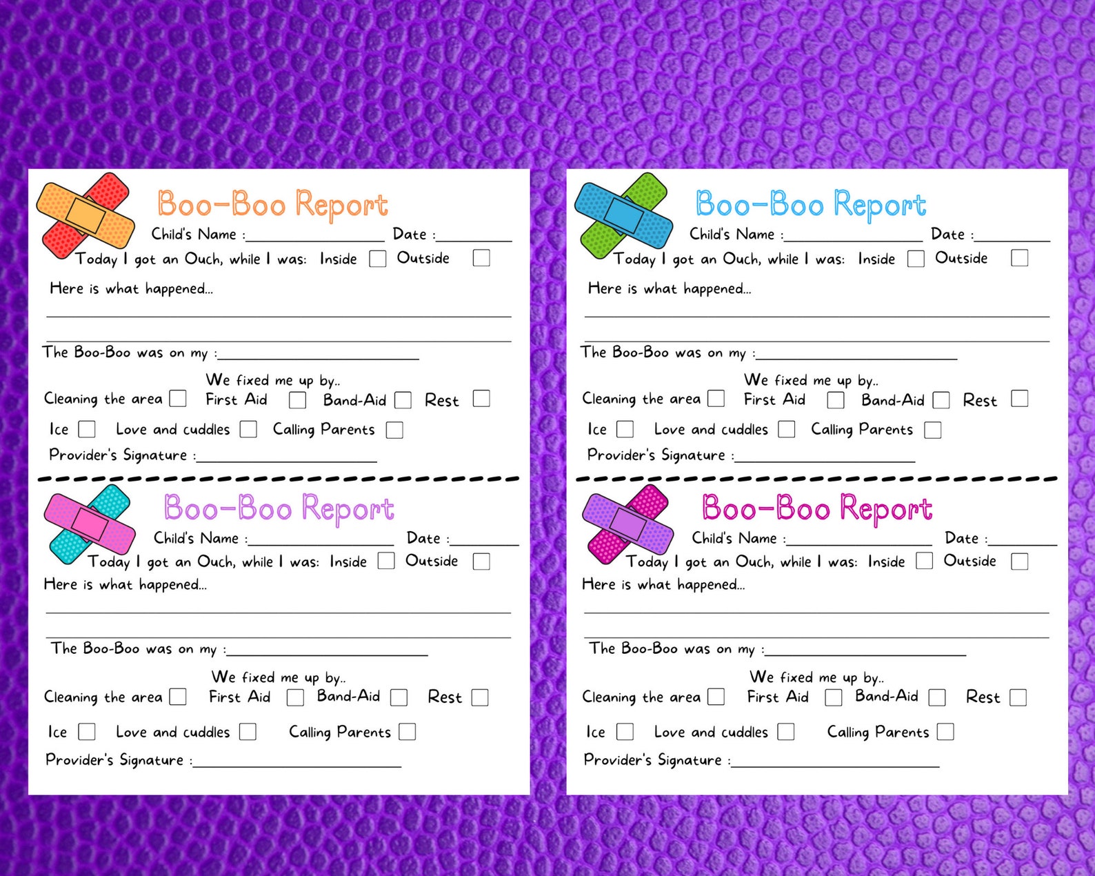 Boo Boo Report Ouch Report for Your Daycare - Etsy Israel