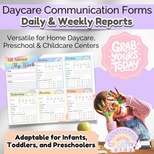 Daycare Daily Weekly Report Forms | Toddler Daily Report Daycare Log ...