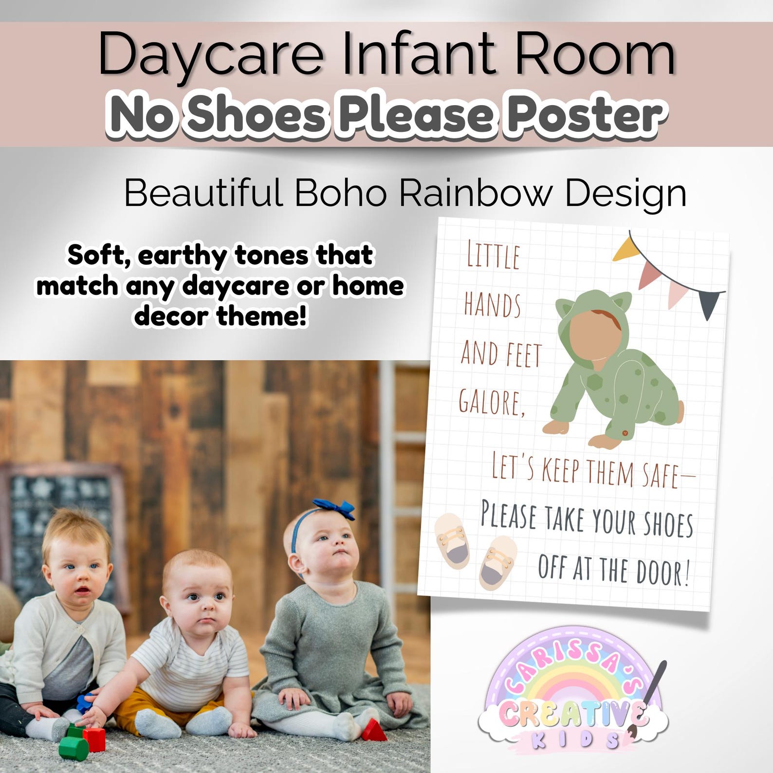 Daycare Infant Classroom Boho Entryway Printable No Shoes Poster ...