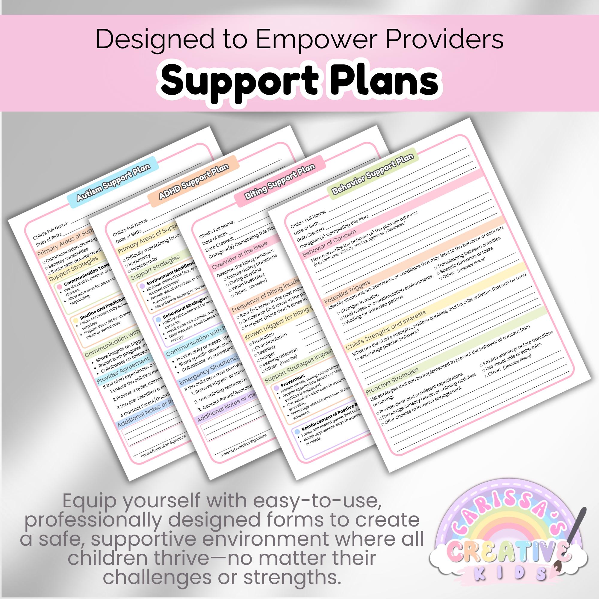 Daycare Forms Bundle- Support Plans | Biting Support Plan | ADHD ...