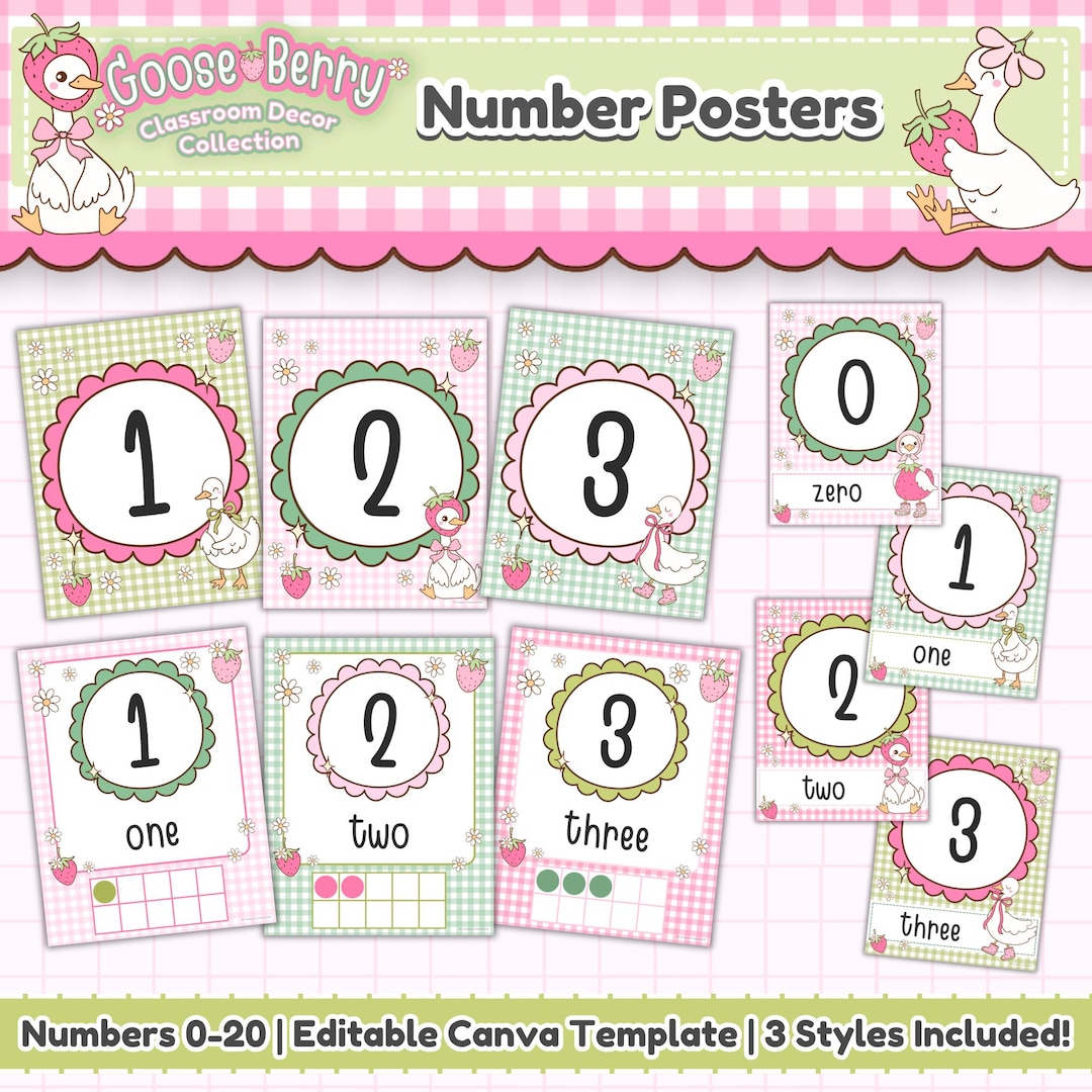 Number Posters | Printable 0–20 Number Wall Cards | Goose-berry Pastel ...