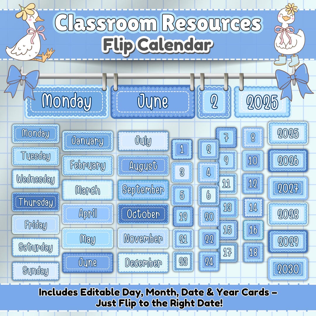 Editable Flip Calendar | Classroom Decor Silly Goose Theme | Daily Date ...