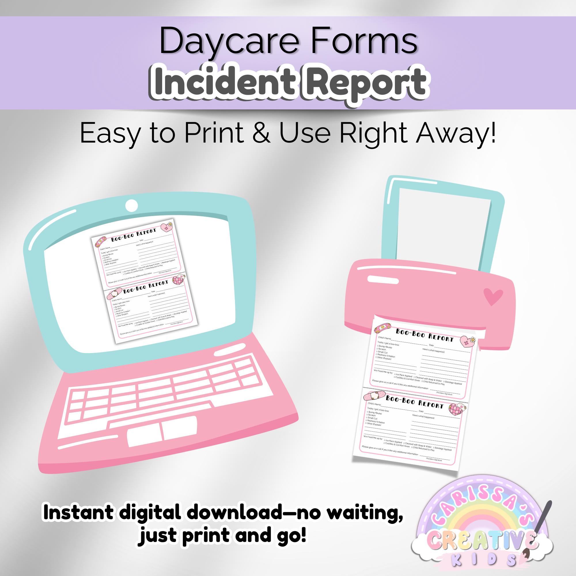 Incident Report Home Daycare Forms | Editable Template Format | Toddler ...