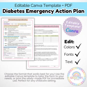 Daycare Forms- Diabetes Emergency Action Plan & Written Consent Form ...