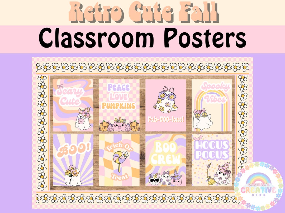 Retro Cute Halloween Classroom Posters | Pastel Bulletin Board Kit ...
