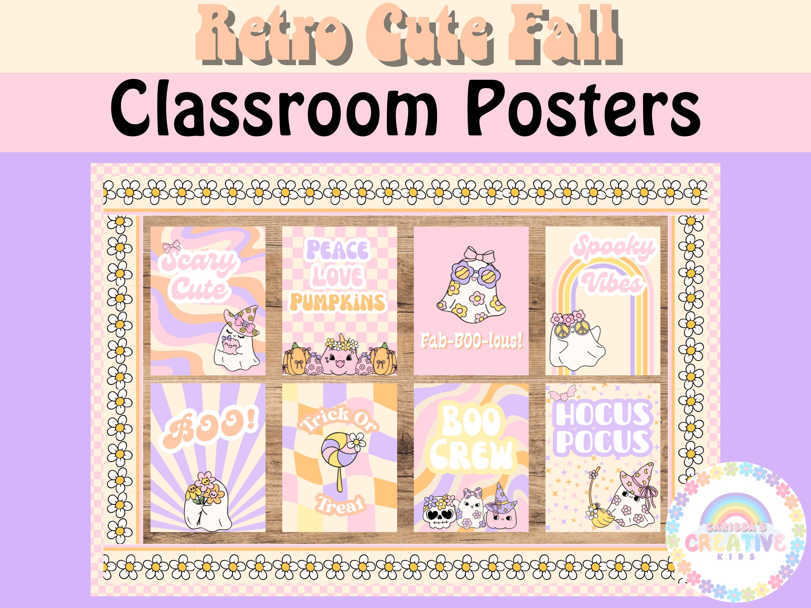 Retro Cute Halloween Classroom Posters | Pastel Bulletin Board Kit ...